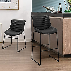 Chairelax Hight Bar Stools Set of 2, 28" Counter Tall Synthetic Leather Modern Design Bar Chair with Backrest and Footrest for Kitchen Bar Counter Restaurant (Black)