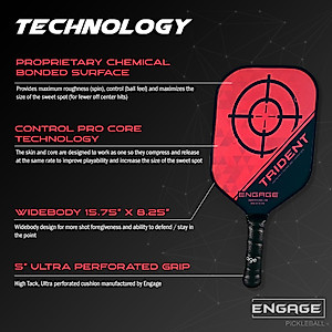 Engage Pickleball Trident Pickleball Paddle - Pickleball Paddles with Polymer Core - USAPA Approved Pickleball Paddles Pickleball Rackets for Adults - Standard (Red Horizon)
