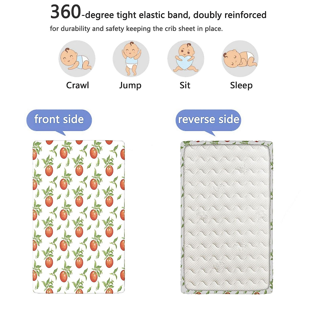 Tangerine Themed Fitted Crib Sheet,Standard Crib Mattress Fitted Sheet Soft and Breathable Bed Sheets-Great for Boy or Girl Room or Nursery,28“ x52“,Fern Green Vermilion White