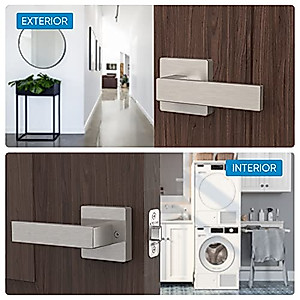 TICONN Door Handle Heavy Duty, Reversible Square Door Lever for Bedroom, Bathroom and Rooms (Satin Nickel, Passage)