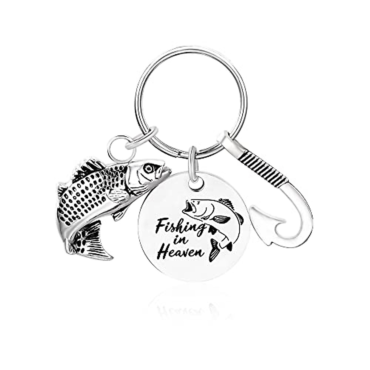 Fishing in Heaven Cremation Urn Keychain Fish Memory Key Tag -Fish Urn Memorial Keychain-Ashes Keychain Cremation Jewelry (Silver)