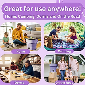 Portable Washing Machine 11L Collapsible Mini Foldable Washer & Spin Dryer for Baby Clothes, Underwear, Small Items, 3 Modes - For Travel, RV, Camping, Home, Apartments, Dorm Laundry and Work (Purple)