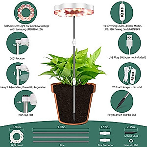 Grow Light Full Spectrum Plant Light for Indoor Plants, Height Adjustable Growing Lamp with Auto On/Off Timer 3/9/12H, 10 Dimmable Levels, 3 Light Modes Small Plant Grow Light