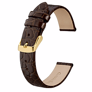 BISONSTRAP Leather Watch Straps, Soft Replacement Bands with Polished Buckle,12mm, Brown with Gold Buckle