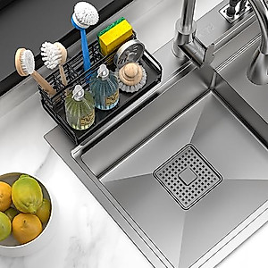 Cisily Kitchen Sink Caddy Organizer, Sponge Holder for Kitchen Sink, SUS 304 Stainless Steel Sponge Organizer, Scrub Daddy Holder, Dish Brush Holder for Kitchen Sink, Kitchen Accessories（Black）