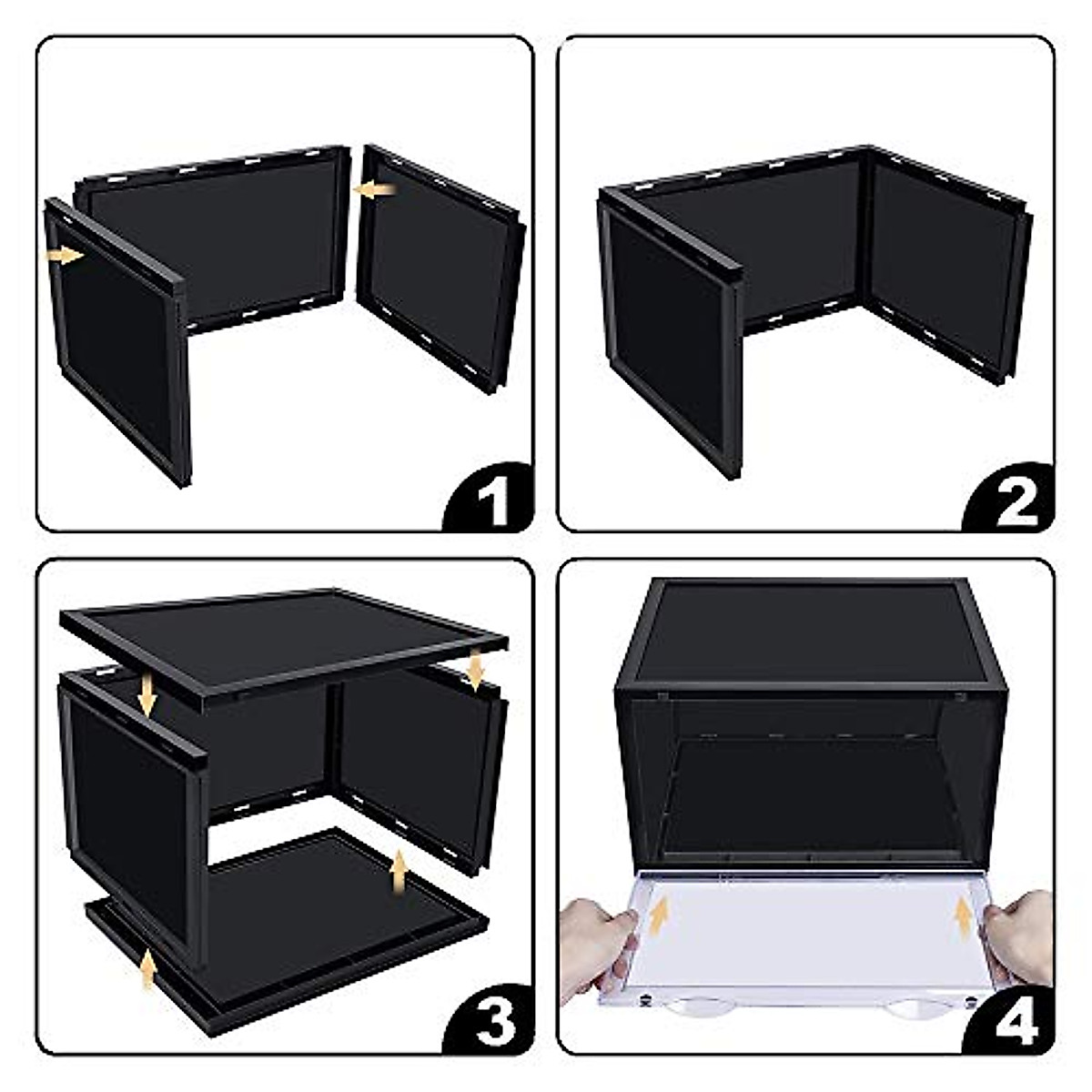 K.T.Z Shoe Boxes,Clear Plastic Shoe Box Magnetic Side Open Stackable Shoe Box, Black, 3 PCS