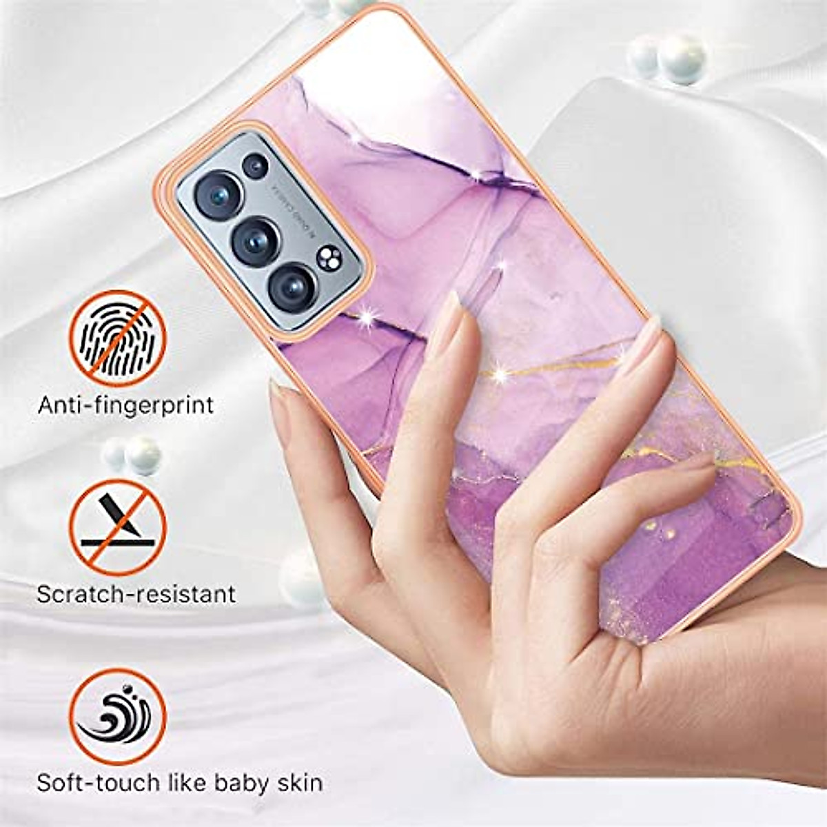 SATURCASE Case for Oppo Reno 6 Pro 5G, Beautiful Marble Ultra Thin Soft TPU Silicone Border PC Panel Protective Back Cover for Oppo Reno 6 Pro 5G (YJ-6)