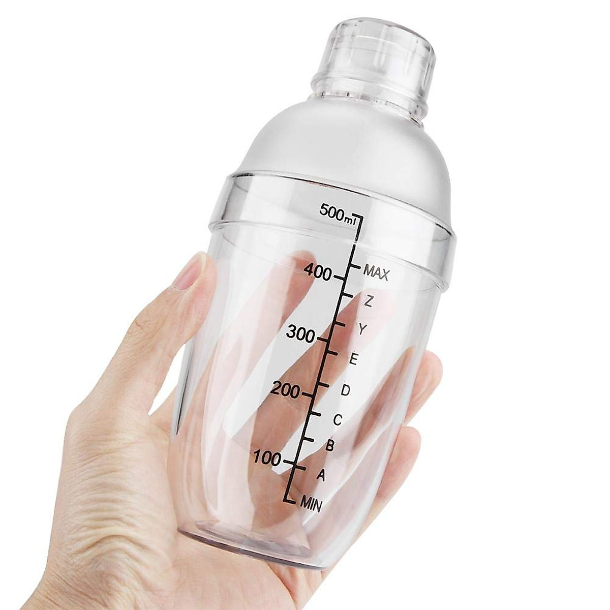 Plastic Cocktail Shaker, Drink Mixer Hand Shaker Cup with Scales, Anti-leaka Transparent PC Milk Tea Cocktail Drink Shaker Bar Tool (500ML)