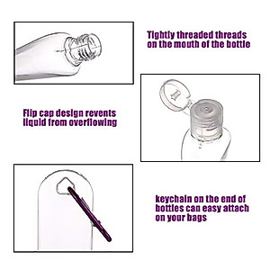 HATTIE 50Pack Travel Plastic Clear Keychain Bottles 50ml/2oz Portable Leakproof Squeeze Small Bottles With Flip Cap Refillable Empty Containers for Lotion Soap Toiletry