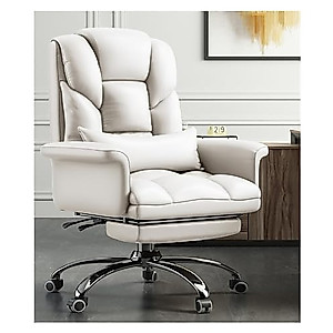 FrYsky Home Office Desk Chairs, Swivel Chair Leather Sofa Chair Reclining Leisure Chair Home Office Computer Lift Swivel Chair (Color : Off-White, Size : Foot Pedal)