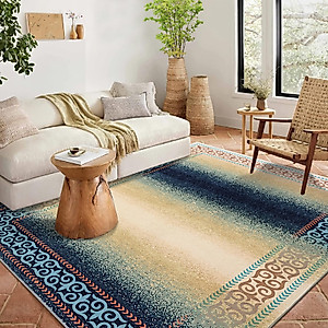 GarveeHome Washable Area Rugs 4x6 Rug Modern Living Room Rugs Non Slip Bedroom Rug Oriental Boho Rug Ultra Soft Low Pile Thin Carpet Stain Resistant Non Shedding Throw Rugs for Dining Room Blue 4'x6'