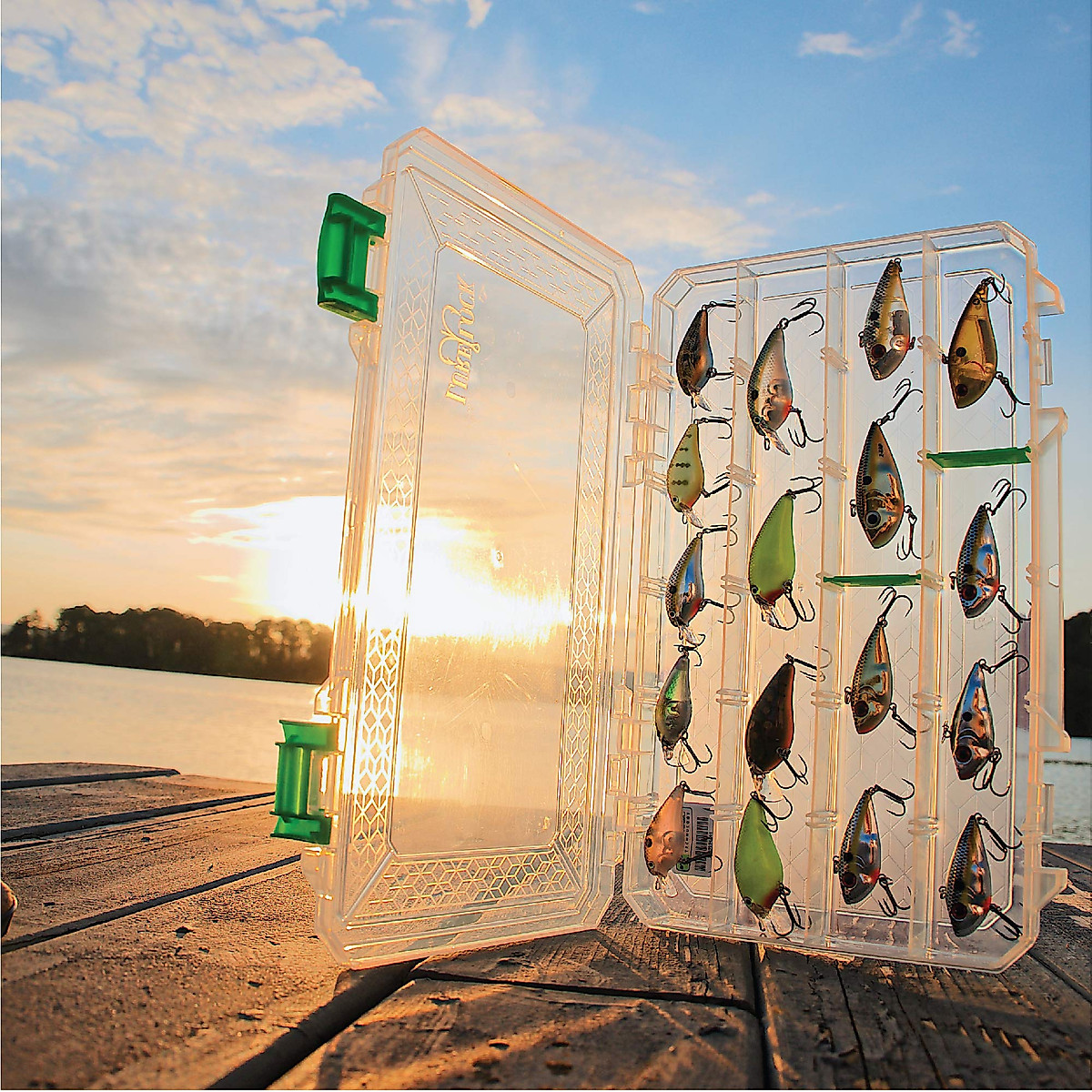 Lure Lock LL1T-1101 Large Thin Box - 1Cavity w/Ocean Blue Tak Logic Liner, Clear w/Green Accent