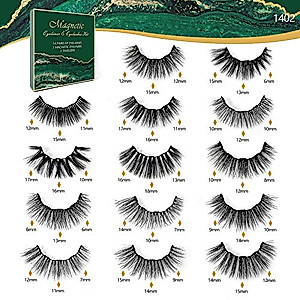 Rechoo Magnetic False Eyelashes Kit- 14 Pairs Different Magnetic Lashes Natural Look with 3 Eyeliners, Reusable 3D Black False Eyelashes with Applicator and Tweezers for Daily Eyelash Extension