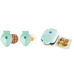 DASH Mini Maker Waffle Maker + Griddle, 2-Pack Griddle + Waffle Iron - Aqua & Deluxe Sous Vide Style Egg Bite Maker with Silicone Molds, Keto & Paleo Friendly, (1 large, 4 mini) - Aqua