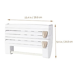 Holibanna Tool White in Home with Wall- Holder Tools Towel Four- Paper Foil Rack Mount Adhesive in- Organizer Bathroom Shelf Functional Plastic Supplies Kitchen Wall Cutter Cling Stand