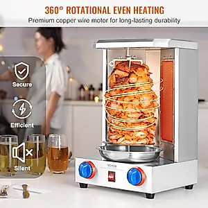 VEVOR Shawarma Grill Machine, 13 lbs Capacity, Chicken Shawarma Cooker Machine with 2 Burners, Gas Vertical Broiler Gyro Rotisserie Oven Doner Kebab Machine, for Home Restaurant Kitchen Parties
