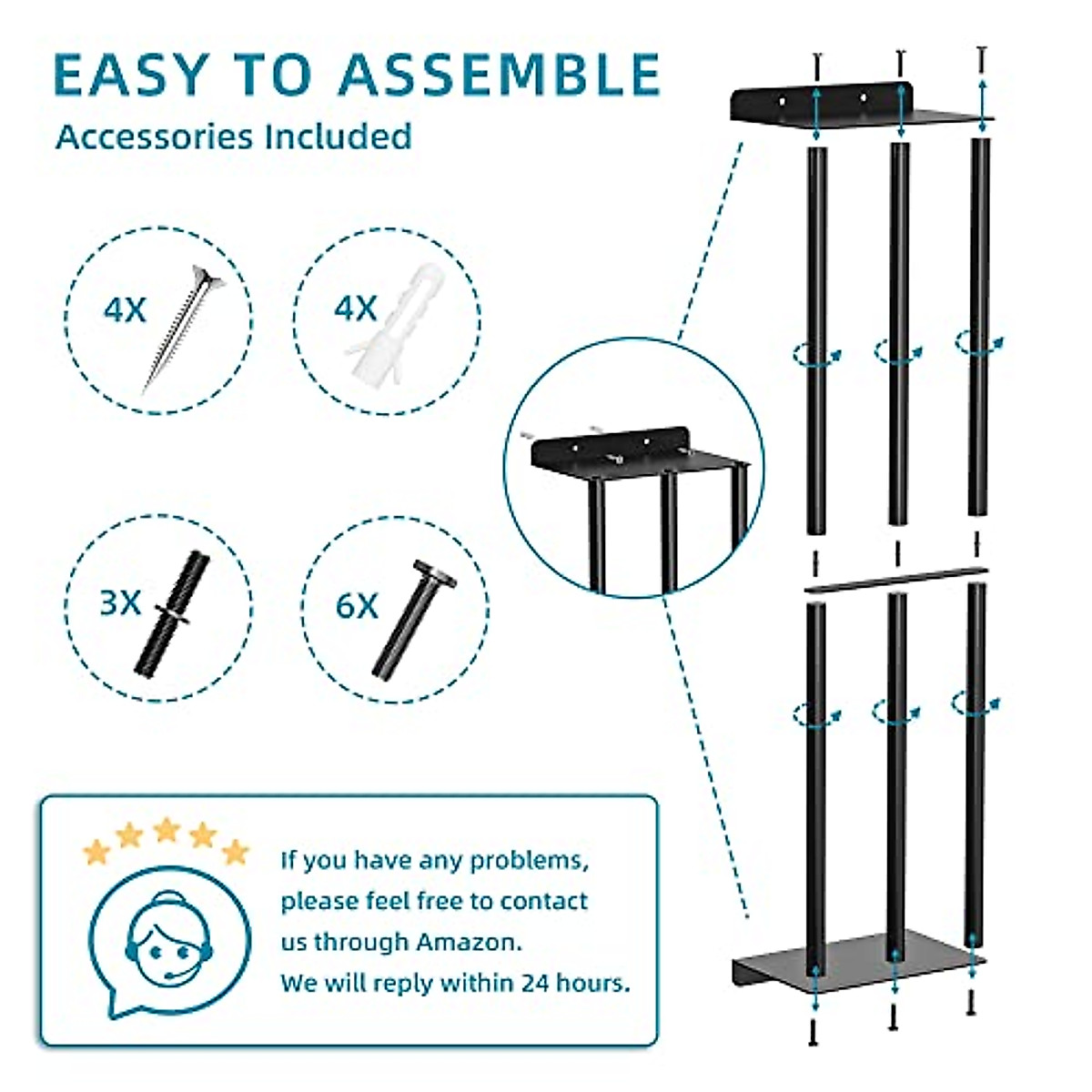 Susswiff Towel Racks for Bathroom, Towel Storage Wall Mounted, Rolled or Folded Towel Holder with 3 Bars, Sturdy and Large Capacity, Matte Black, Suitable for Bathe Towels and Hand Towels