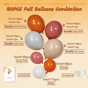 Fall Balloons Garland Arch Kit-148PCS Double Stuffed Burnt Orange Cream Peach Balloons Arch Kit in Different Sizes for Baby Shower Bridal Shower Fall Themed Thanksgiving Birthday Party Decorations.