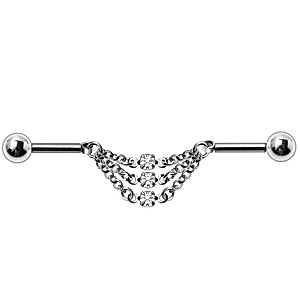 Body Accentz 316L Stainless Steel Jeweled Triple Chain Industrial Barbell