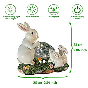 Solar Powered Family of Bunnies Outdoor LED Garden Light Decor, Garden Ornament (Bunnies Family on a Lawn)