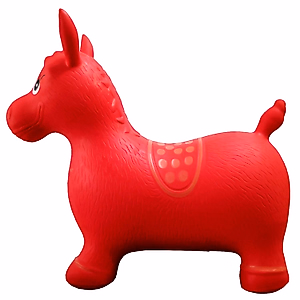 AppleRound Horse Bouncer with Hand Pump, Inflatable Space Hopper, Ride-on Bouncy Horse (Red)