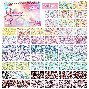 2500PCS Scrapbook Stickers 50 Sheets Kpop Photocard Stickers Book Glitter Self Adhesive Deco Stickers Butterfly Stars Heart Ribbons Deco Stickers Book for Kids Girls Boys Aesthetic Craft Decorate