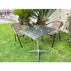 BTEXPERT Indoor Outdoor 27.5" Square Restaurant Table for Patio Stainless Steel Silver Aluminum Furniture with Base Set of 2