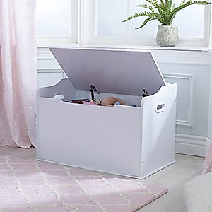 KidKraft Austin Wooden Toy Box/Bench with Safety Hinged Lid, White, Gift for Ages 3+