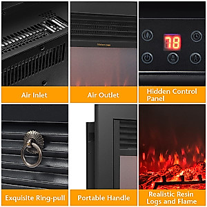 STAKOL 28.5 Inch Electric Fireplace Inserts Freestanding Heater, Embedded LED Fireplace Insert with Remote Control, 5 Brightness and 3 Flame Colors, Thermostats & Timer, Indoor Use 750W/1500W