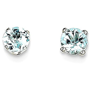 14K White Gold 4mm Blue Aquamarine Studs Gemstone Earrings March Birthstone Jewelry