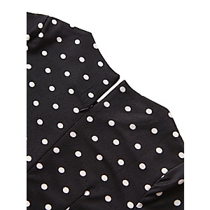 CISMARK Women's Casual Polka Dot Short Sleeve Round Neck Work Pencil Dress Black L
