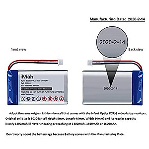 iMah Replacement for Infant Optics DXR-8 Baby Monitor Battery Sp 803048 3.7V 1200mAh Lithium-ion Rechargeable, Pack of 2