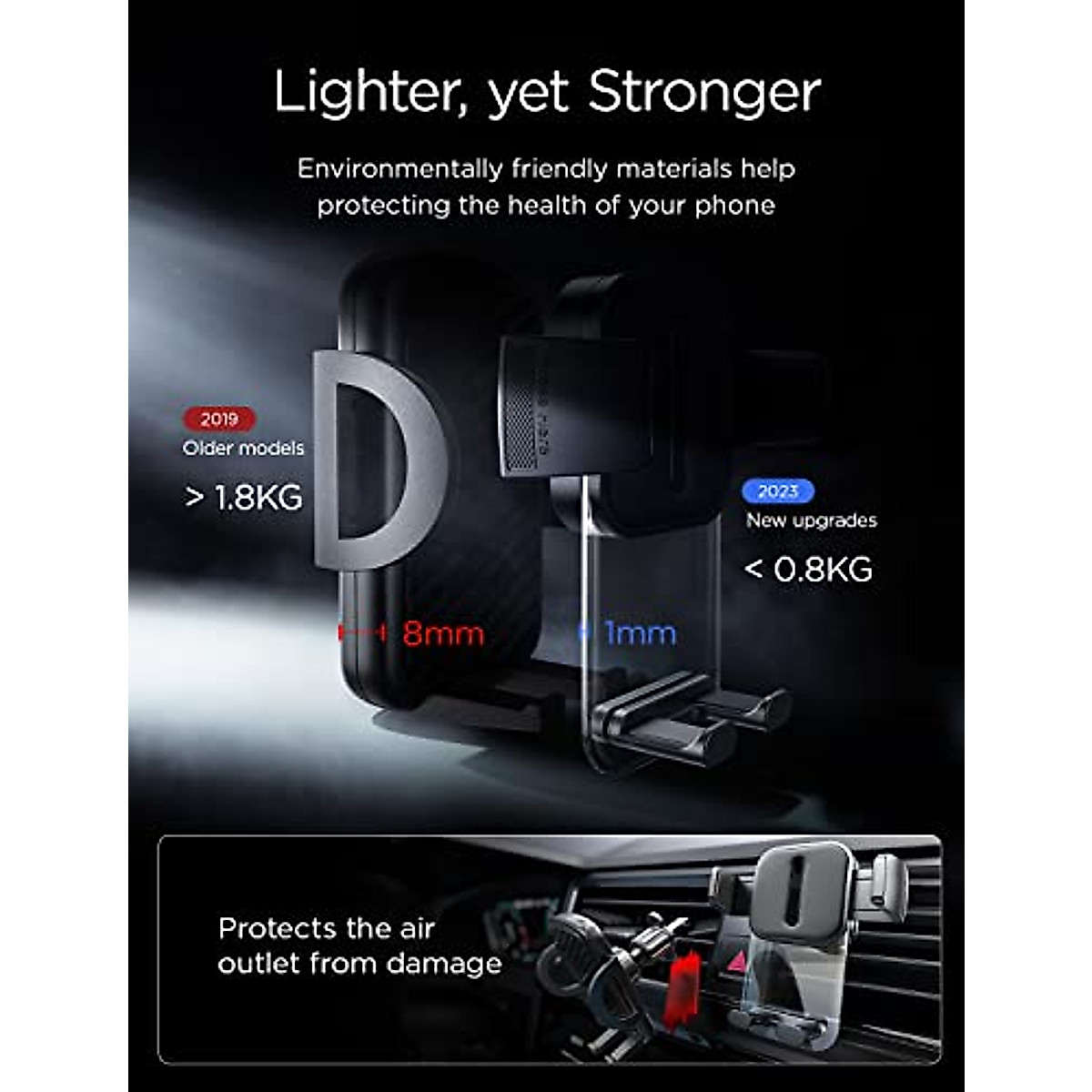 LISEN Vent Phone Mount for Car [Smooth Silicone Protection] Universal Car Vent Phone Holder Mount for Car with Newest Extension Clip for iPhone 14 13 12 11 X XR XS Pro Max Mini 8 7 6 Plus and More