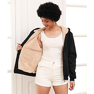 SWISSWELL Hoodies for Women Winter Fleece Sweatshirt - Full Zip Up Thick Sherpa Lined Black XX-Large