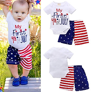 Gavol 4th of July Baby Boy Outfits My First 4th of July Bodysuit + Stars Stripe Short Newborn Infant Boy Summer Outfits for 3-6 Months