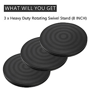 RHBLME 3 Pack Black Small Lazy Susan 8 Inch, Non Skid Heavy Duty Rotating Swivel Steel Ball Bearings, Holds up to 80 lbs, Black Plastic Turn Table Organizers - Used for Cabinets, Monitor, TV, etc