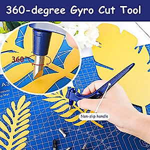 9 Pcs Craft Cutting Tools Set, 360-Degree Rotating Blade Craft Knife, Stainless Steel Gyro Cutter Craft with Replacement Heads Mat Steel Ruler for DIY Craft, Stencil, Scrapbook