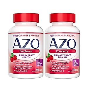 AZO Cranberry Urinary Tract Health Supplement, 1 Serving : 1 Glass of Cranberry Juice, Sugar Free Cranberry Pills, Non-GMO, 3 Month Supply, 100 Softgels (Pack of 2)