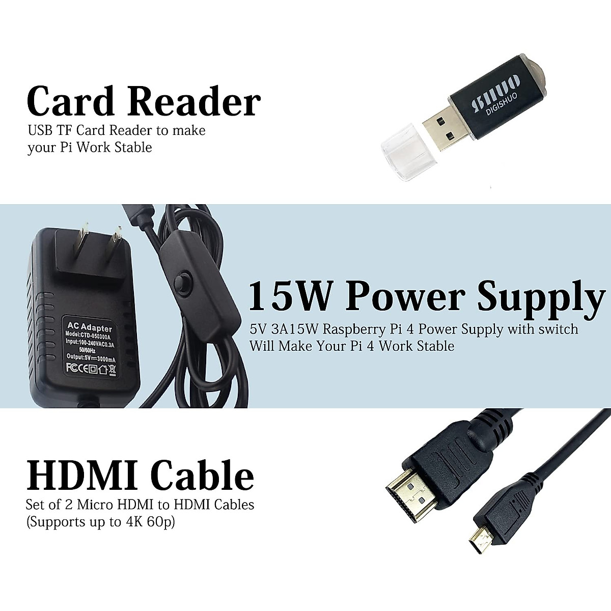 DIGISHUO Raspberry Pi 4B Model B 8GB RAM DIY Kit | with Case | Pi Cooling Fan | San Disk 64G SD Card Micro-SD | Micro HDMI Cable | Sufficient 5V 3A Power Supply (8G Module 8 in 1 Kit)