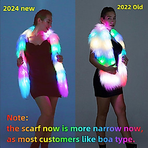 bDDeDD Women Neck Scarf, Winter Wraps Faux Fur Boa Shawl,Party with LED Light Up Long Scarves 100color