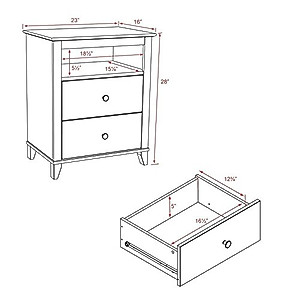 Prepac Yaletown Traditional 2-Drawer Tall Nightstand Side Table, Bedside Table with 2 Drawers and Open Shelf 16" D x 23" W x 28" H, Espresso, EDNH-1202-1