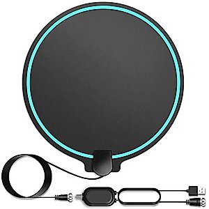 Digital HDTV Antenna Long Range 380 Miles Indoor Amplified Signal Booster Support 4K 1080P UHF VHF FM Local Channels with 13.4ft Coax Cable and USB Power Adapter
