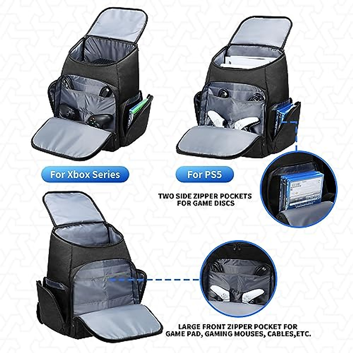 Travel Backpack Compatible with PS5/PS5 Pro/PS5 Slim,Travel Bag fits for PS4/PS4 Pro/PS4 Slim/Xbox One/Xbox One X/Xbox One S,15.6" Laptop and Gaming Accessories, Portable Console Carrying Case, Black