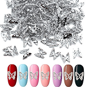 WOKOTO 100pcs Silver Butterfly Nail Charms For Acrylic Nails Butterfly Jewelrys 3d Nail Charms Nail Jewelry For Acrylic Nails Art 3d Butterfly Charms Silver Nail Studs Charms For Nails Designs