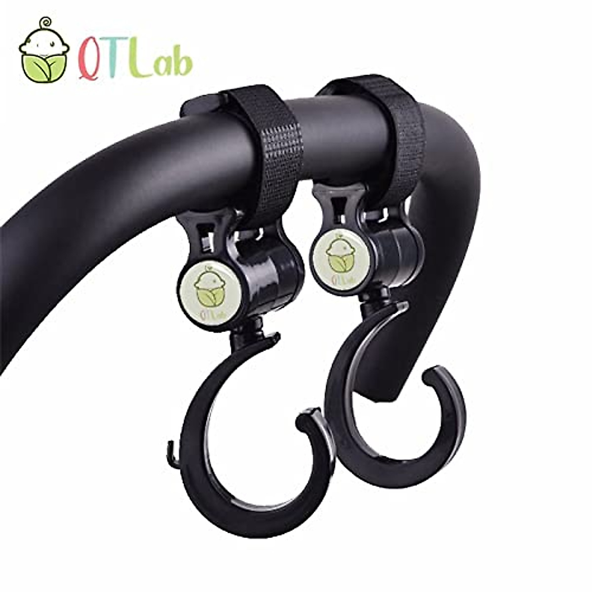 QT Lab -Stroller Hook, Stroller Hooks for Diaper Bags, Stroller Hook Large, Stroller Bag Clips, Stroller Hooks for Hanging, Stroller Straps, Hook for Mommy Stroller, Stroller Hanger, 2 pack Heavy Duty