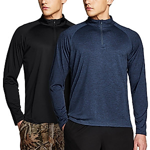 TSLA Men's 1/4 Zip Pullover Long Sleeve Shirt, Quick Dry Performance Running Top, Athletic Quarter Zip T-Shirt, 2pack 1/4 Zip Pullover Black/Slate Grey, Medium