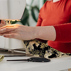 Japanese Fabric,Asian Fabric Squares 6 PCS,6 Different Black Japanese Wrapping Cloth Fish Floral Red Crowned Crane Patterned Fabric Bundles 19.6 x 15.8 Inch for Sewing Furoshiki Wrapping Artcraft DIY