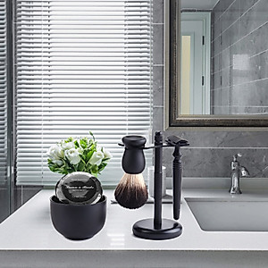 Shaving Razor Kit Double Edage Safety Razor 2 Layers Stainless Steel Shaving Mug Shaving Soap Cream Synthetic Shaving Brush Heavy Chrome Shaving Stand Black Shaving Razor Gift for Men