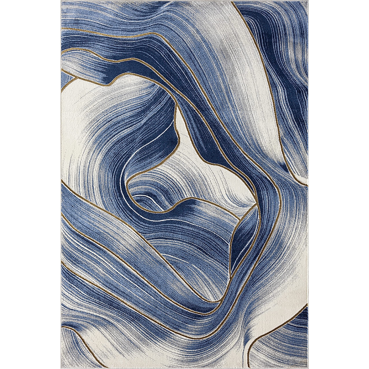 Abani Blue & Ivory Metallic Contemporary Ribbon Area Rug, Rugs Swirl Design Neutral Non-Shed 6' x 9' Bedroom Rug