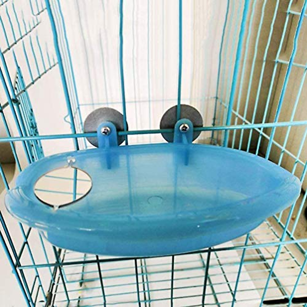 2 PCS Bird Bathtub with Mirror Toy Parrot Shower Tub Cleaning Tool Plastic Durable Odorless Cage Accessories for Small Parakeet Cockatiel Conure Lovebird Finch Budgie Canary
